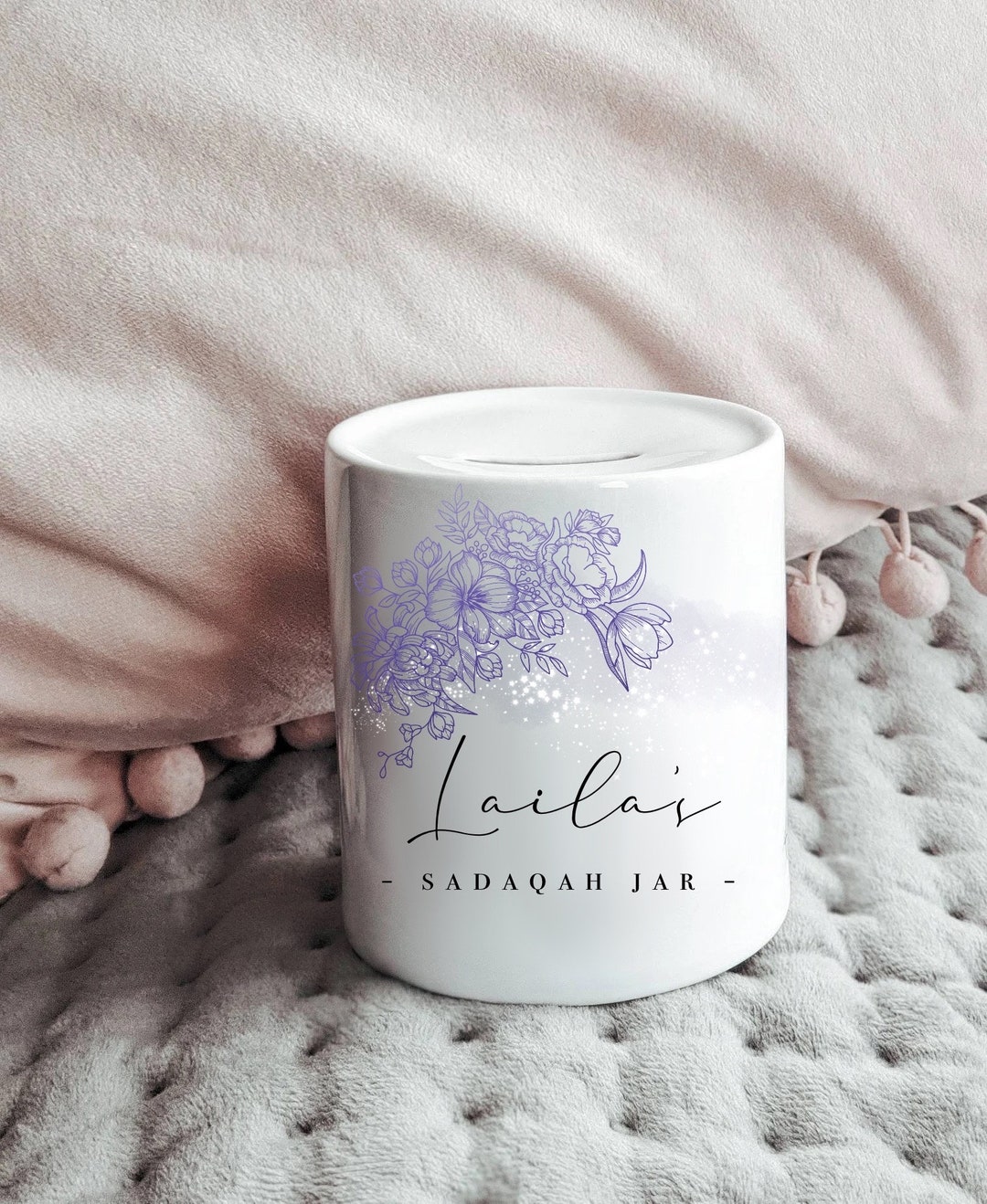 Islamic Floral Line Sadaqah Jar Personalised Money Box Available in ...