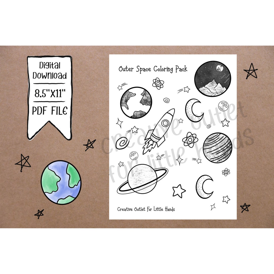 Outer Space Coloring Pages: 4-page Pack (digital Download) - Etsy