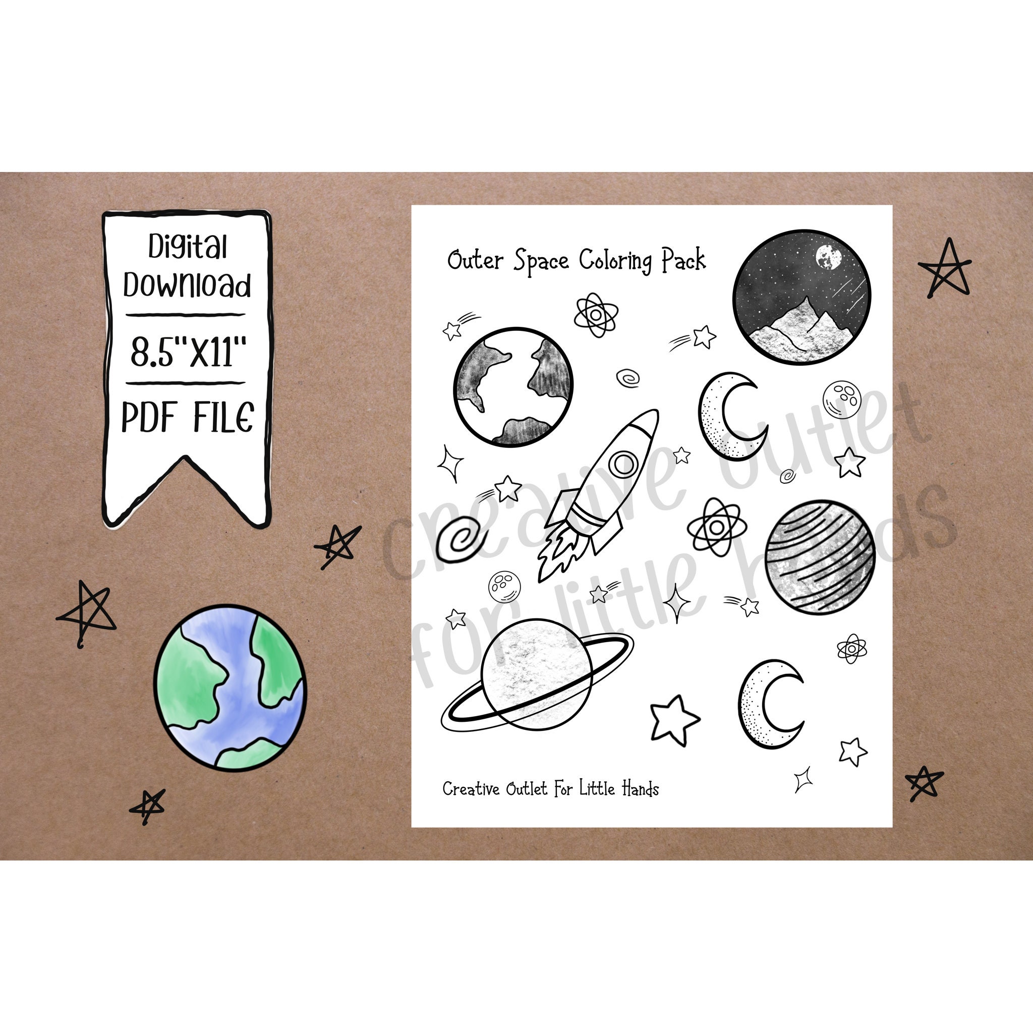 Outer Space Coloring Pages: 4-page Pack (digital Download) - Etsy
