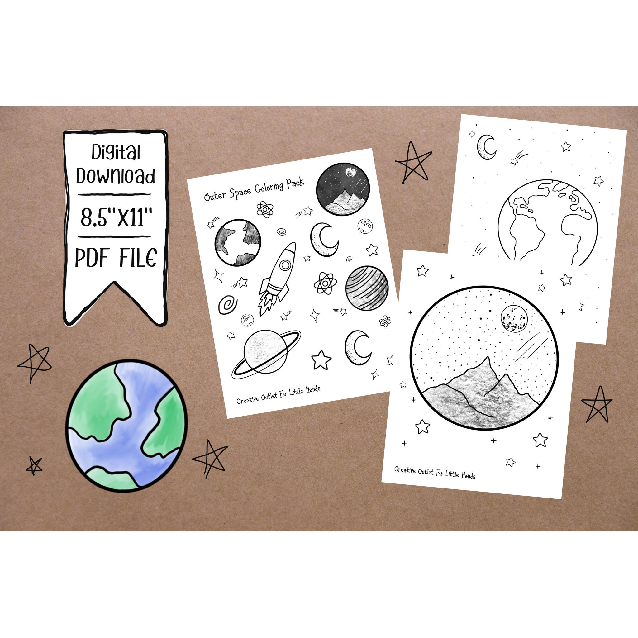 Outer Space Coloring Pages: 4-page Pack (digital Download) - Etsy