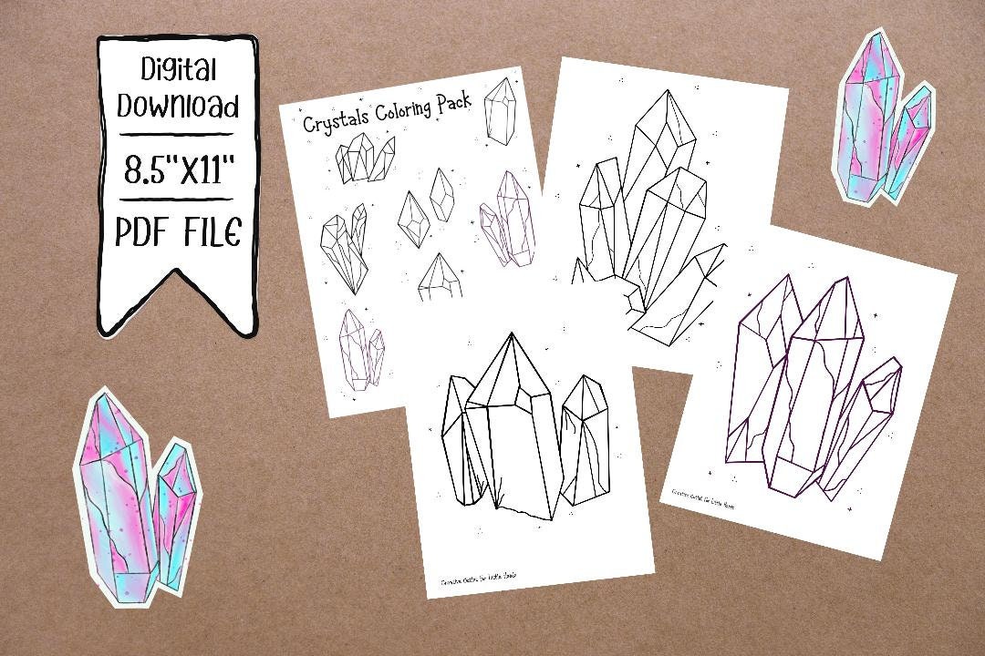 Crystals Coloring Pages Pack / Digital Download / Crystals / 5 Page ...