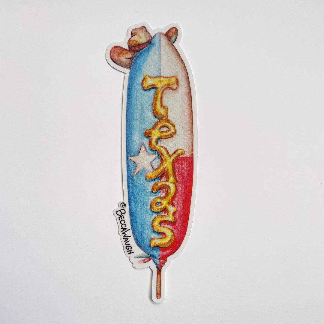 Texas Dog, Corn Dog Art Sticker - Etsy