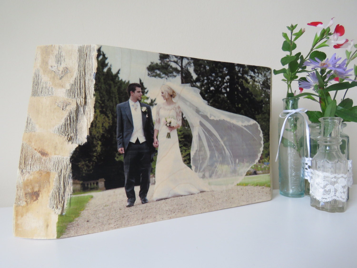 Personalised Wooden Photo Block Natural Edged Handmade Your | Etsy