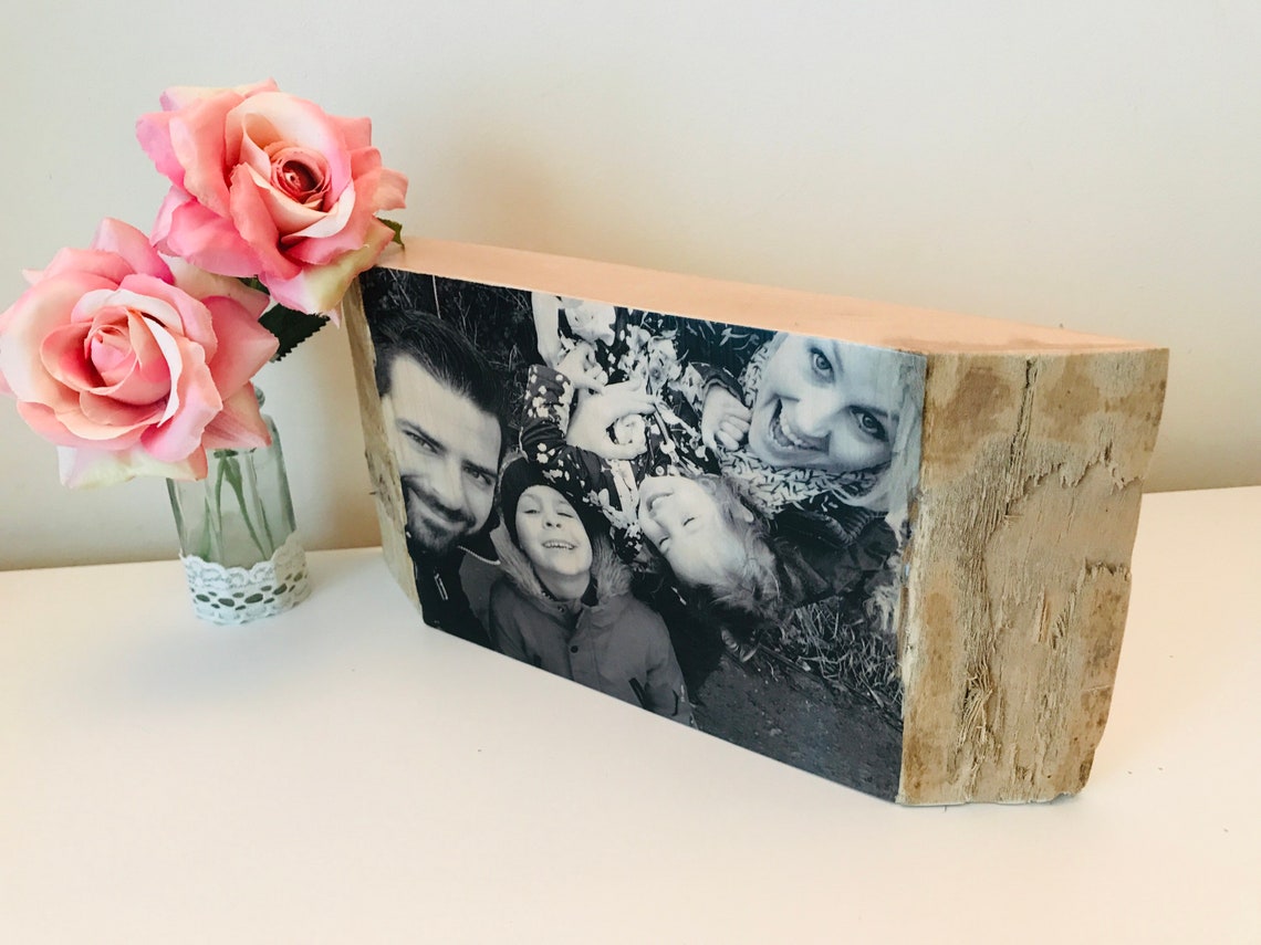 Personalised Wooden Photo Block Natural Edged Handmade Your | Etsy