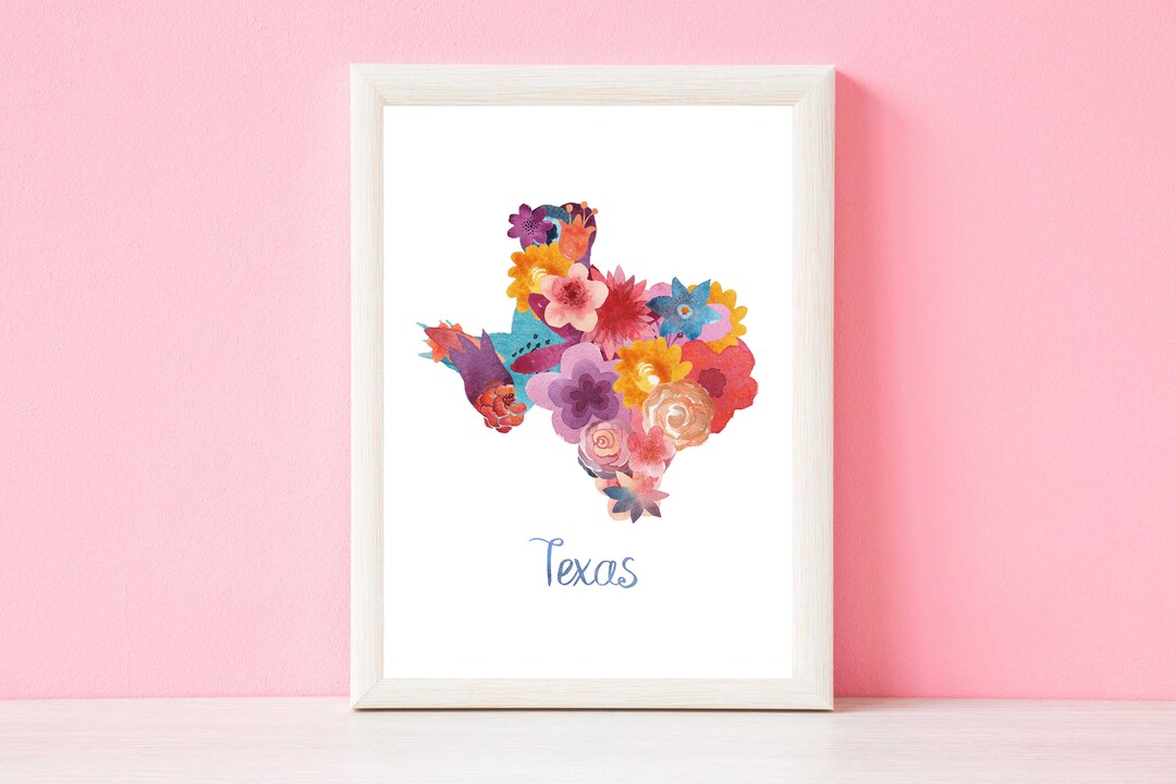 TEXAS Digital 5x7 Watercolor Flowers TX State Printable Home DIY ...
