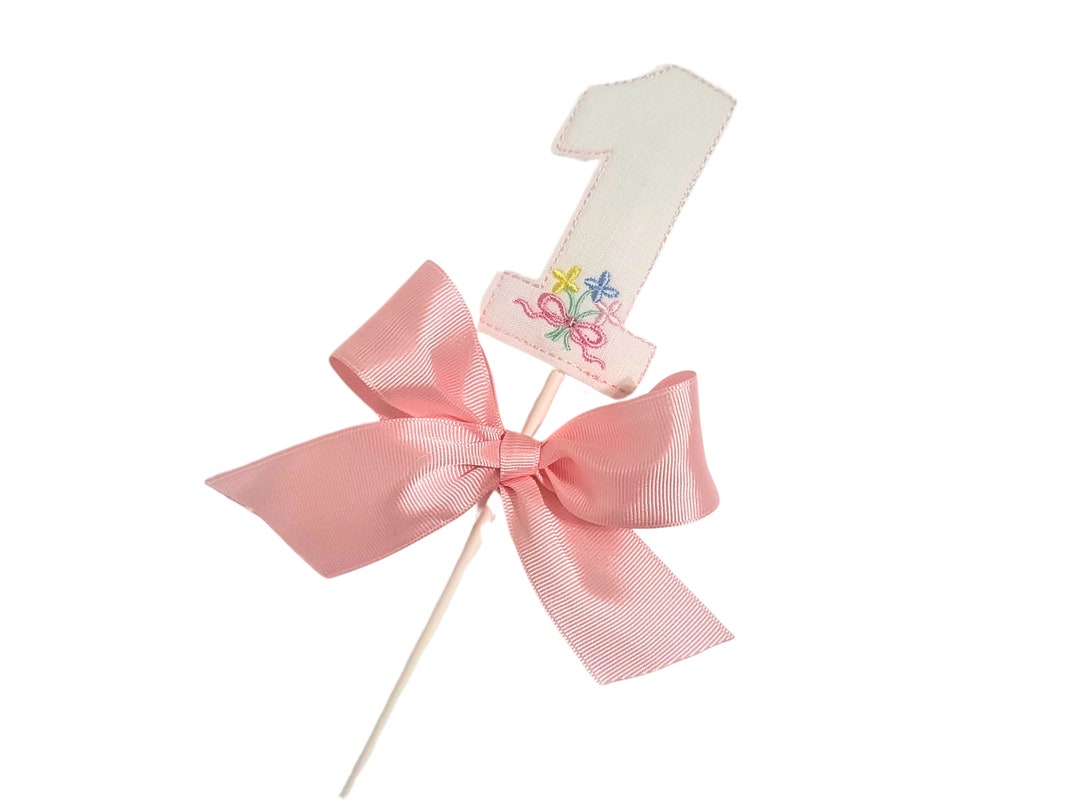 Floral Bow Cake Topper I Pastel Flowers Bow Cake Topper I One Cake ...