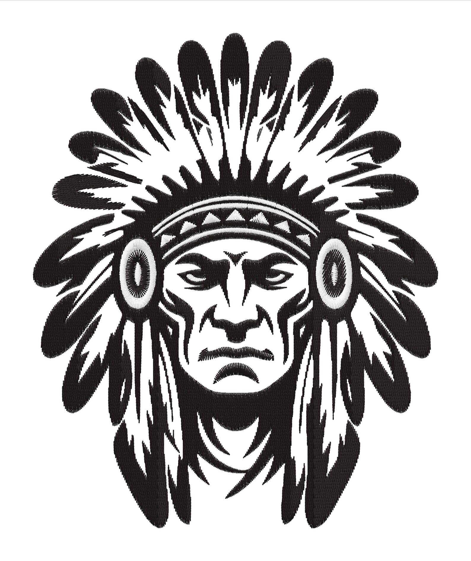 Embroidery Design Indian Chief Hat Indian Head Outline Multiple Size ...
