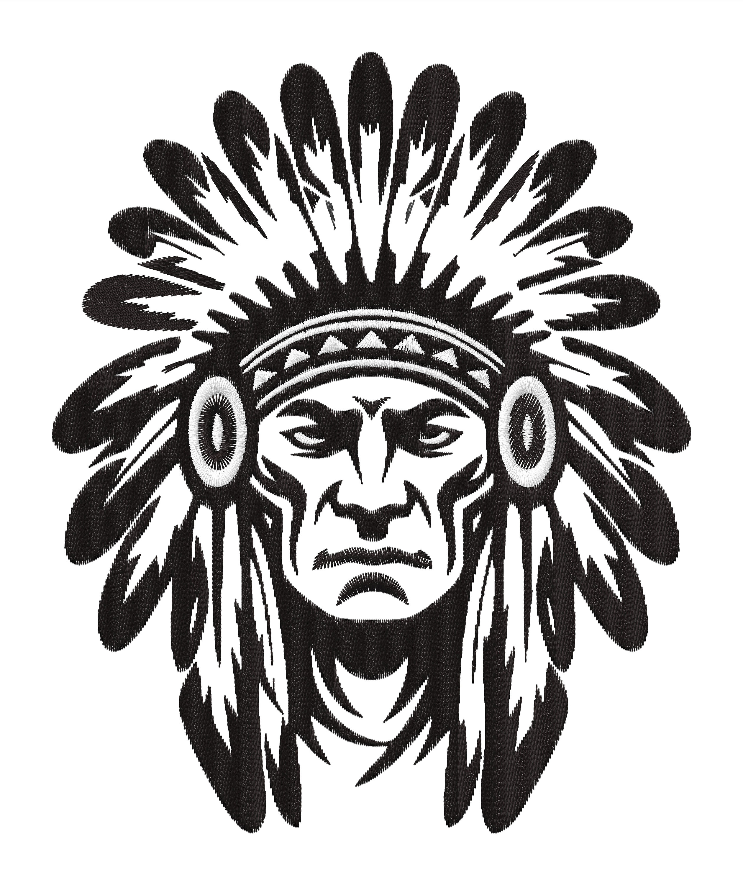 Embroidery Design Indian Chief Hat Indian Head Outline Multiple Size ...