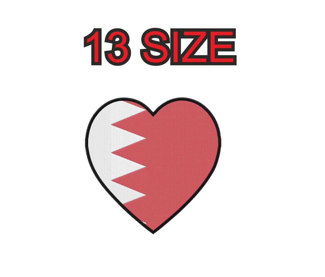 Embroidery Design Flag Bahrain Heart Country Multiple Size Patch Instant Download Files Patterns ...