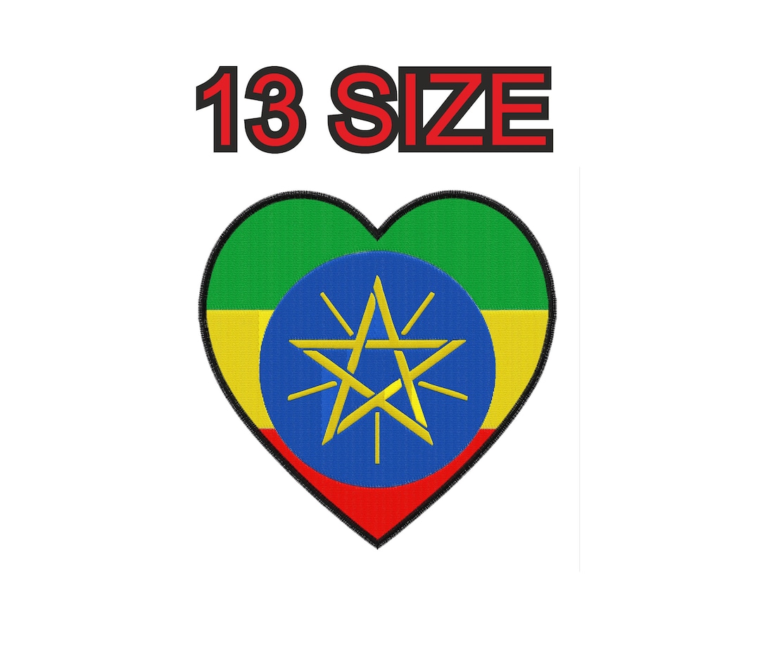 Embroidery Design Flag Ethiopia Ethiopian Heart Country Multiple Size Patch Instant Download ...