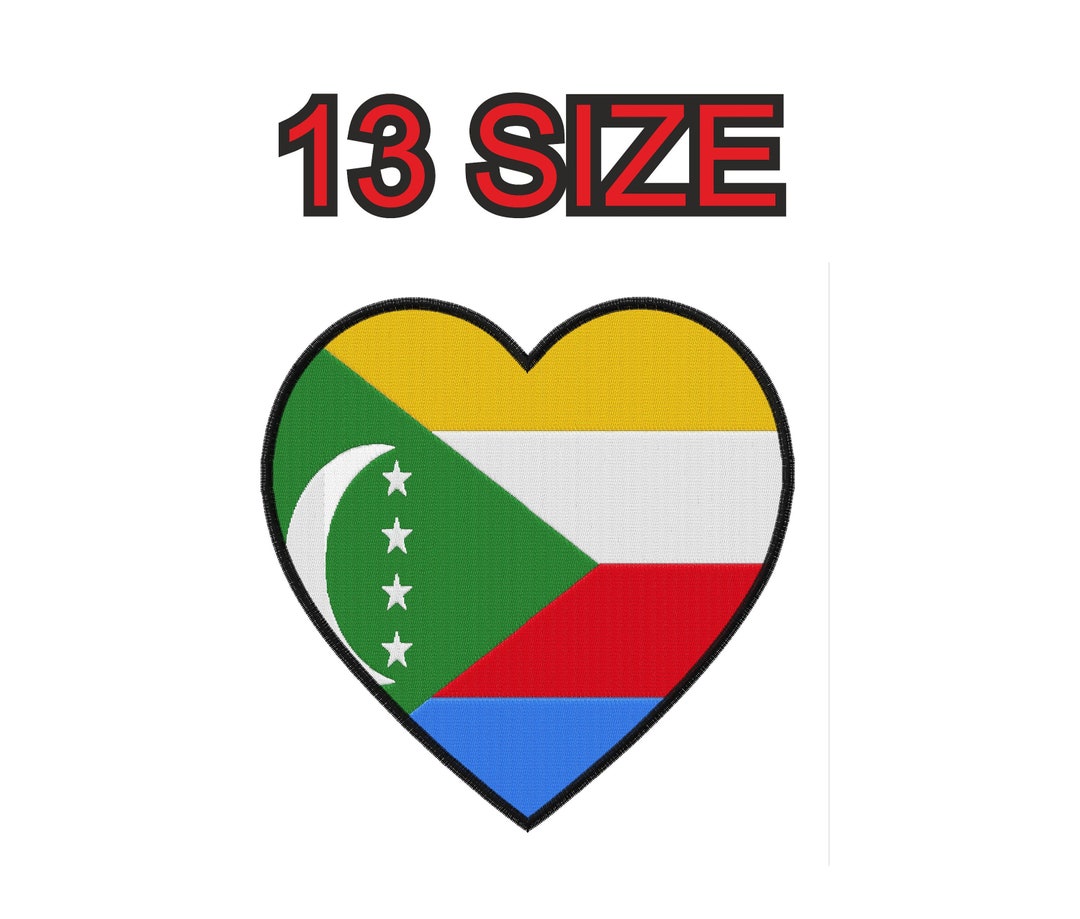 Embroidery Design Flag Comoros Heart Country Multiple Size Patch Instant Download Files Pattern ...