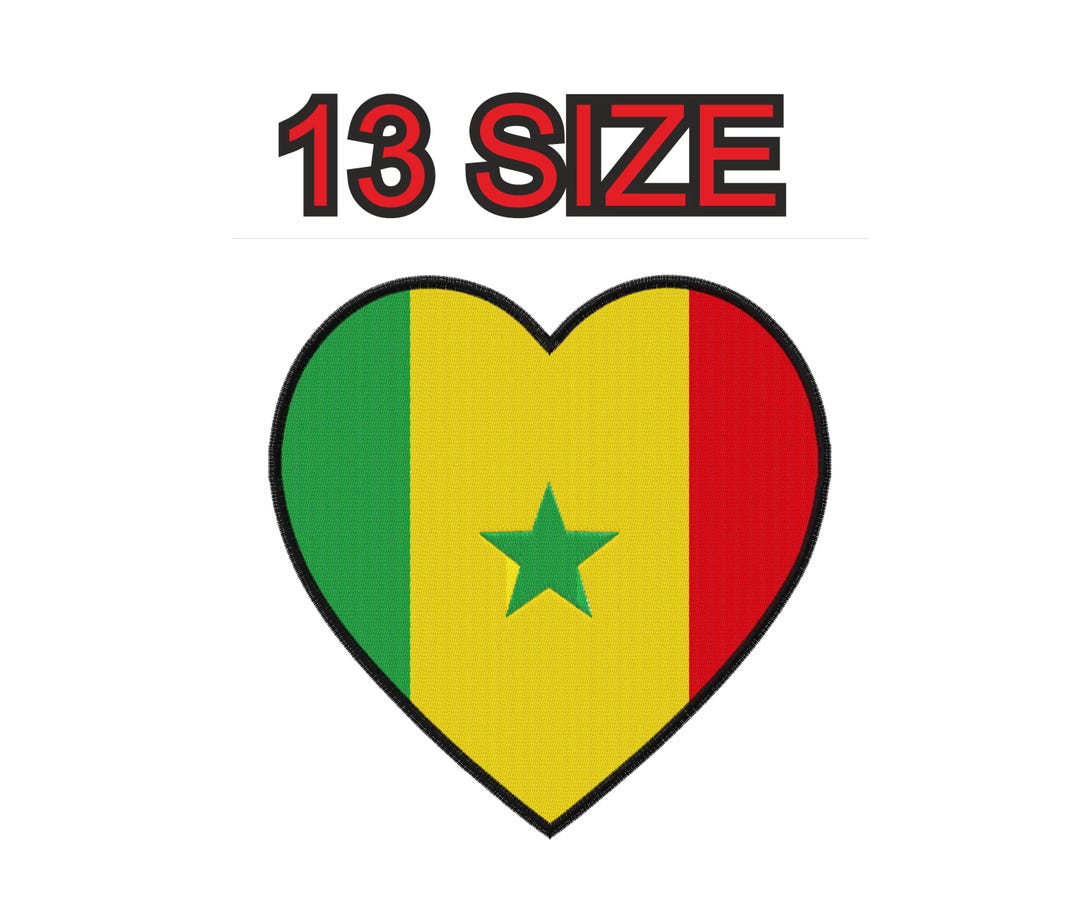 Embroidery Design Flag Senegal Heart Country Multiple Size Patch Instant Download Files Pattern ...