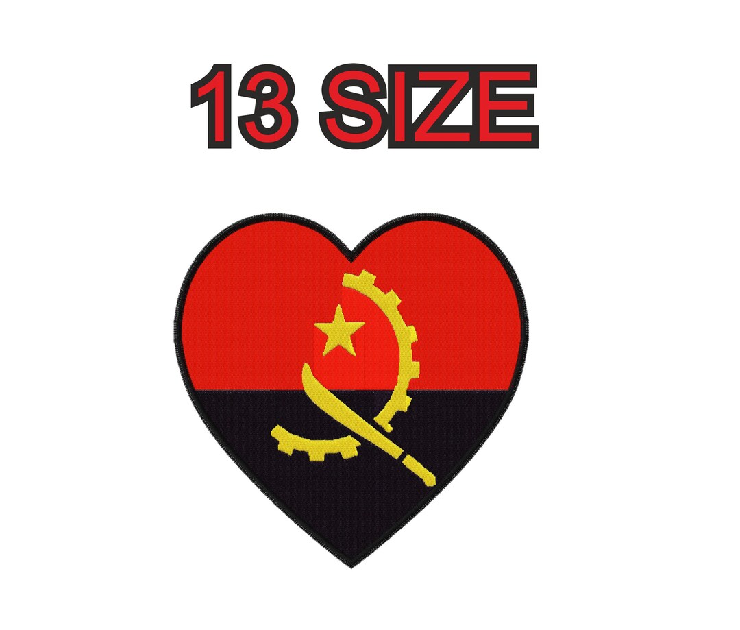 Embroidery Design Flag Angola Heart Country Multiple Size Patch Instant Download Files Pattern ...
