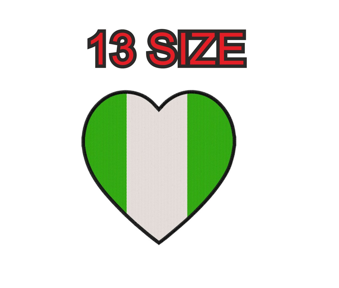 Embroidery Design Flag Nigeria Nigerian Heart Country Multiple Size ...