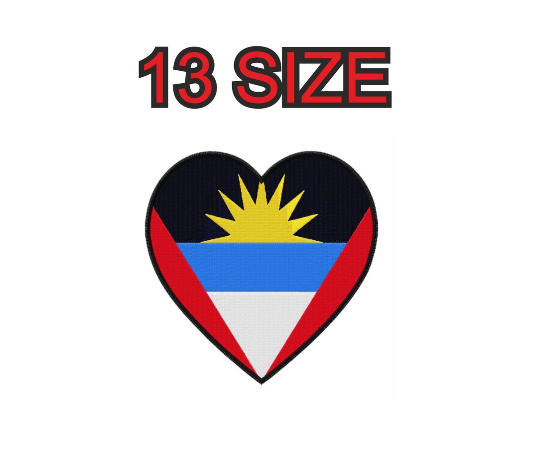 Embroidery Design Flag Antigua Barbuda Heart Country Multiple Size ...