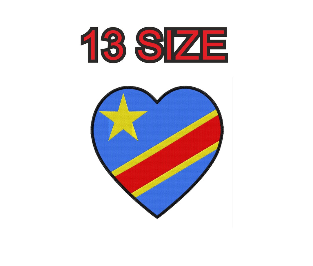 Embroidery Design Flag Congo Drc Rdc Heart Country Multiple Size Patch ...