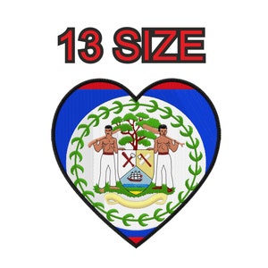 Embroidery Design Flag Belize Heart Country Multiple Size Patch Instant Download Files Pattern ...