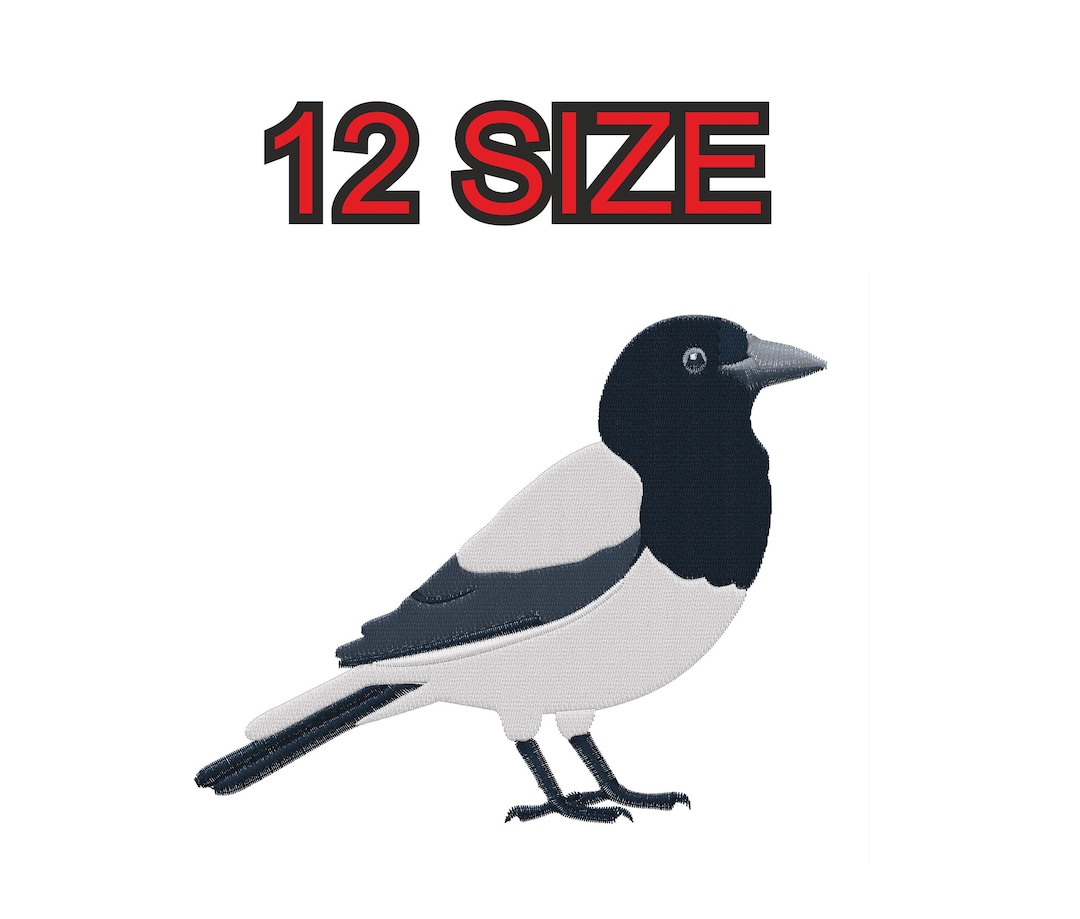 Embroidery Design Magpie Bird Raven Multiple Size Patch Instant ...