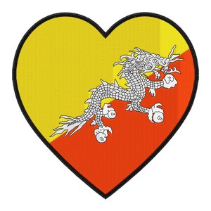 Embroidery Design Flag Bhutan Heart Country Multiple Size Patch Instant Download Files Pattern ...