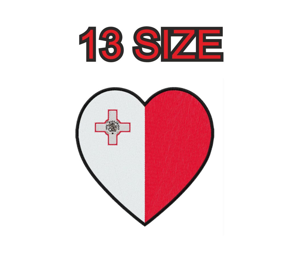 Embroidery Design Flag Malta Heart Country Multiple Size Patch Instant Download Files Pattern ...