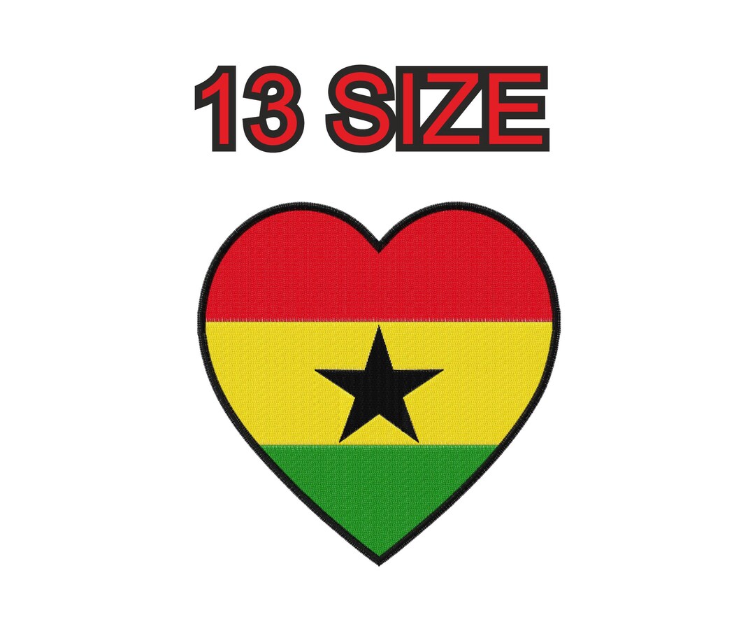 Embroidery Design Flag Ghana Heart Country Multiple Size Patch Instant Download Files Pattern ...
