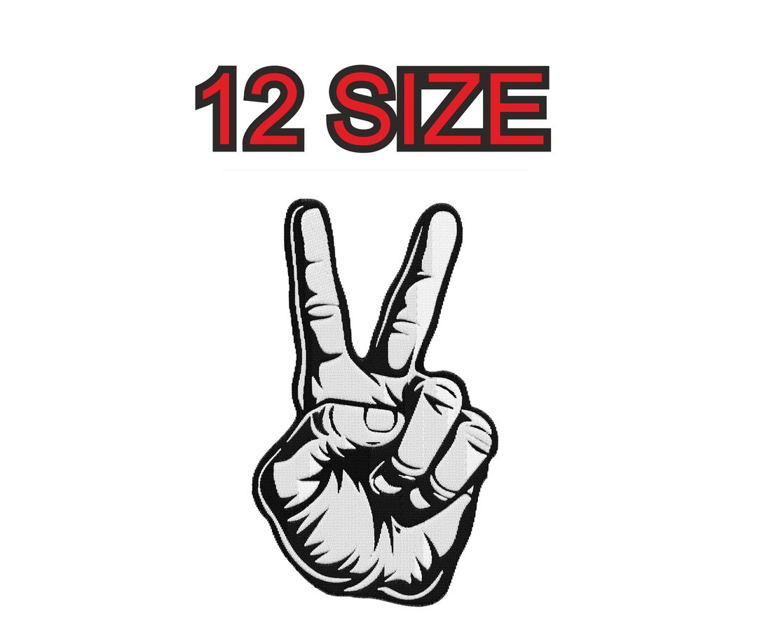 Embroidery Design Peace Finger Sign Head Multiple Size Silhouette Patch ...