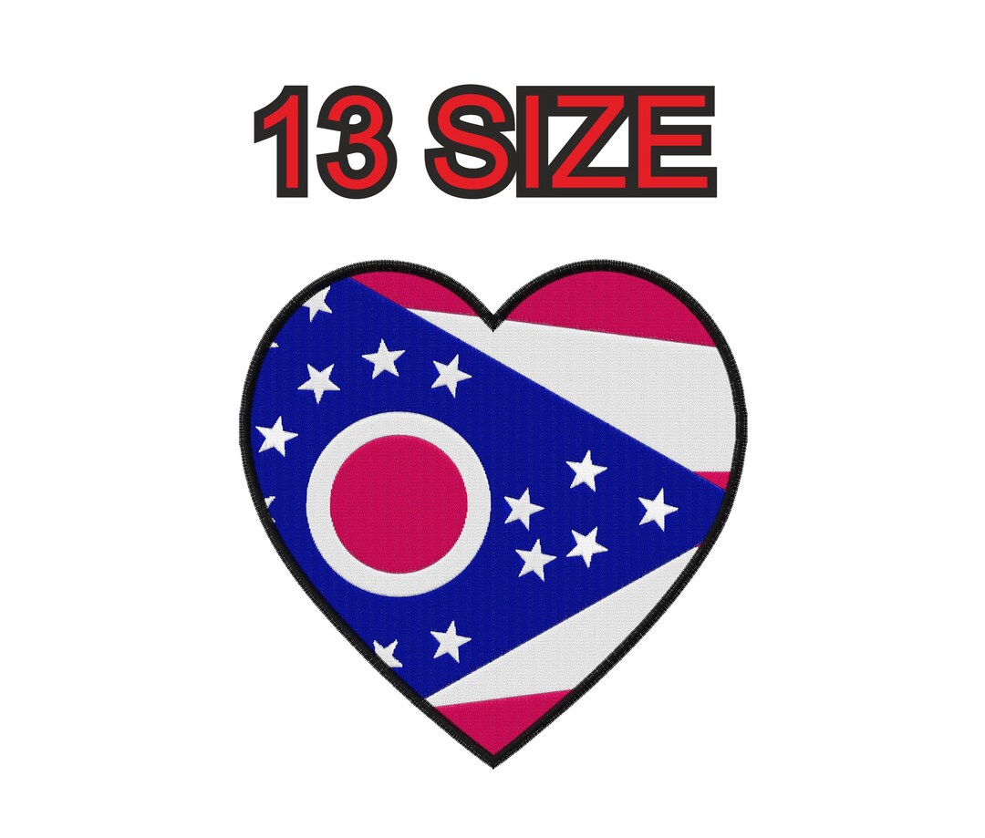 Embroidery Design Flag Ohio Usa Heart Country Multiple Size Patch ...