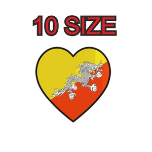 Embroidery Design Flag Bhutan Heart Country Multiple Size Patch Instant Download Files Pattern ...