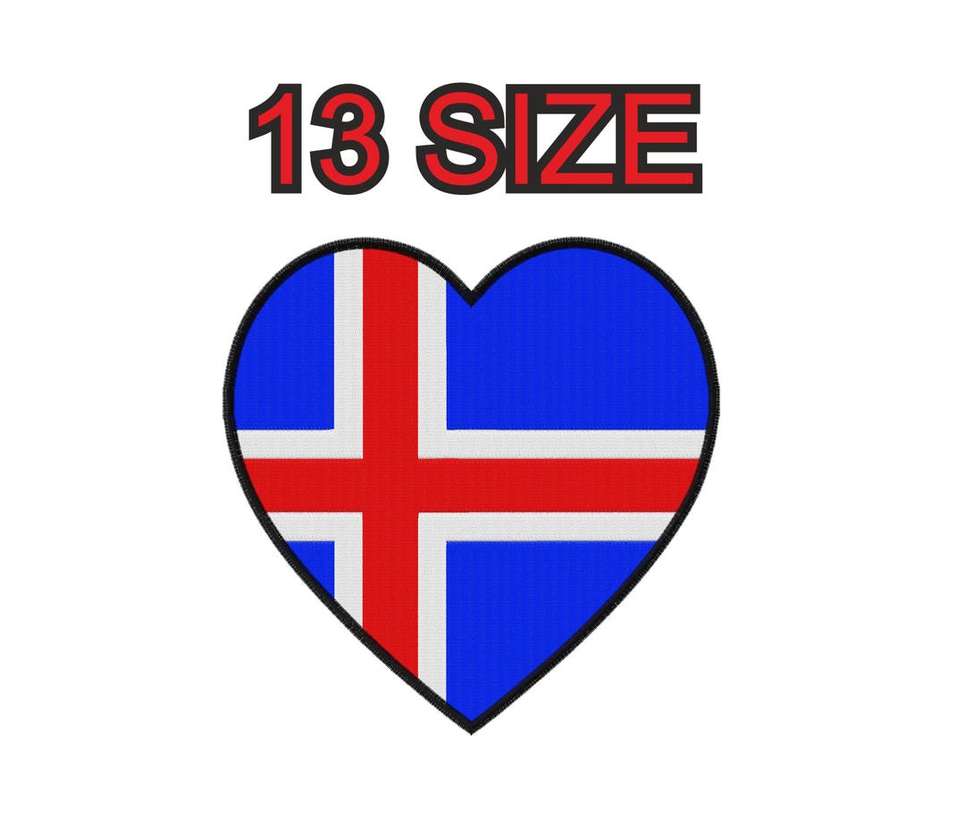 Embroidery Design Flag Iceland Heart Country Multiple Size Patch ...