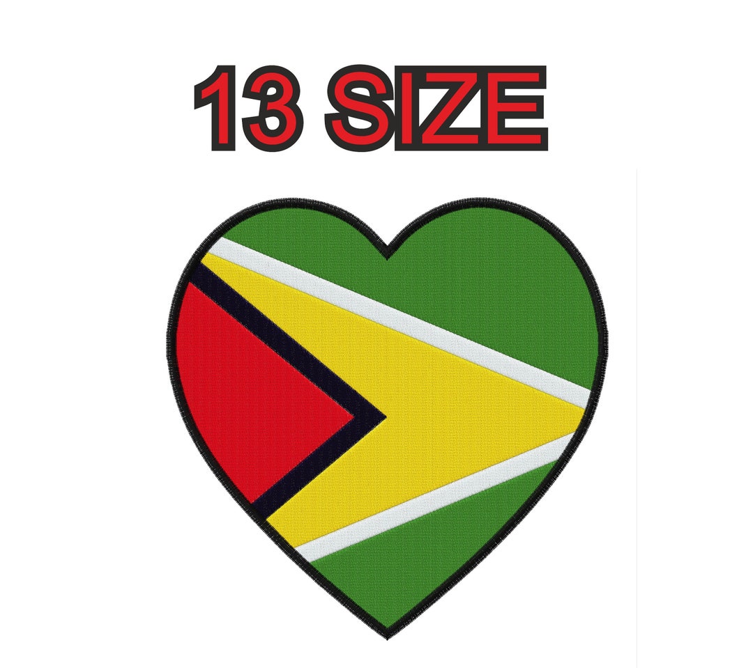 Embroidery Design Flag Guyana Heart Country Multiple Size Patch Instant Download Files Pattern ...
