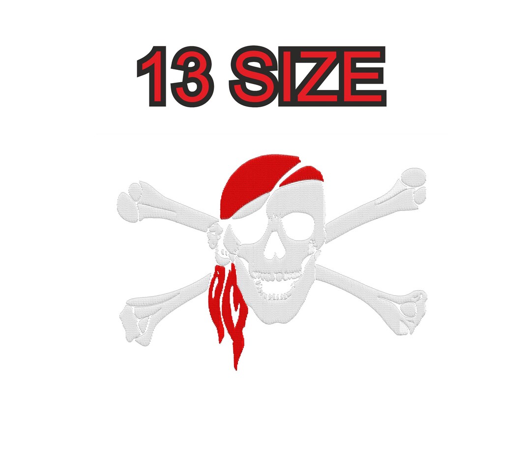 Embroidery Design Pirate Jack Rackham Jolly Roger Red Bandana Multiple ...