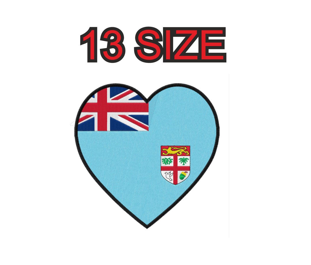 Embroidery Design Flag Fiji Fidji Heart Country Multiple Size Patch ...