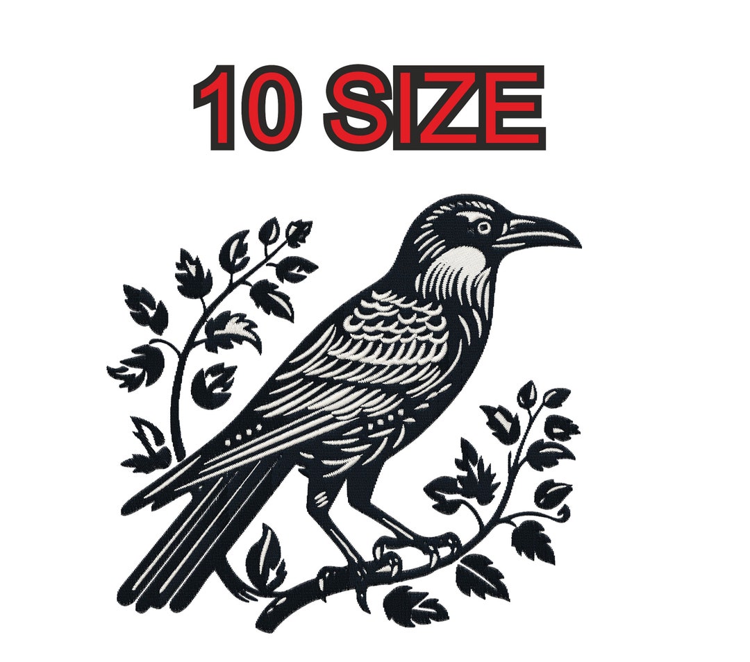 Embroidery Design Bird Raven Linocut Lino Style Head Outline Multiple ...