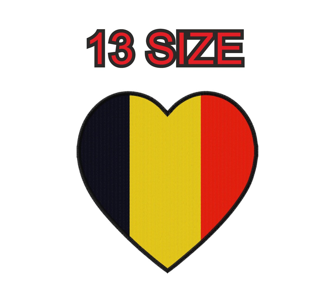 Embroidery Design Flag Belgium Heart Country Multiple Size Patch ...