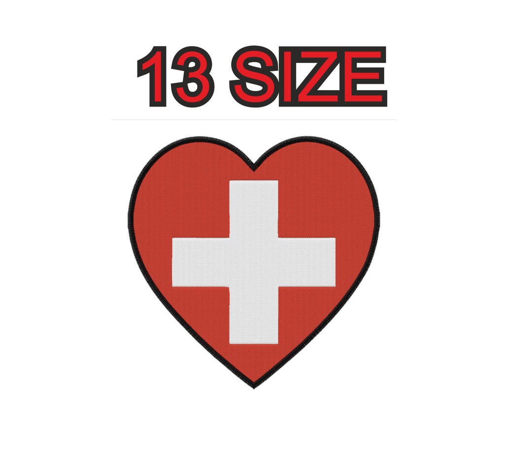 Embroidery Design Flag Swiss Switzerland Heart Country Multiple Size ...