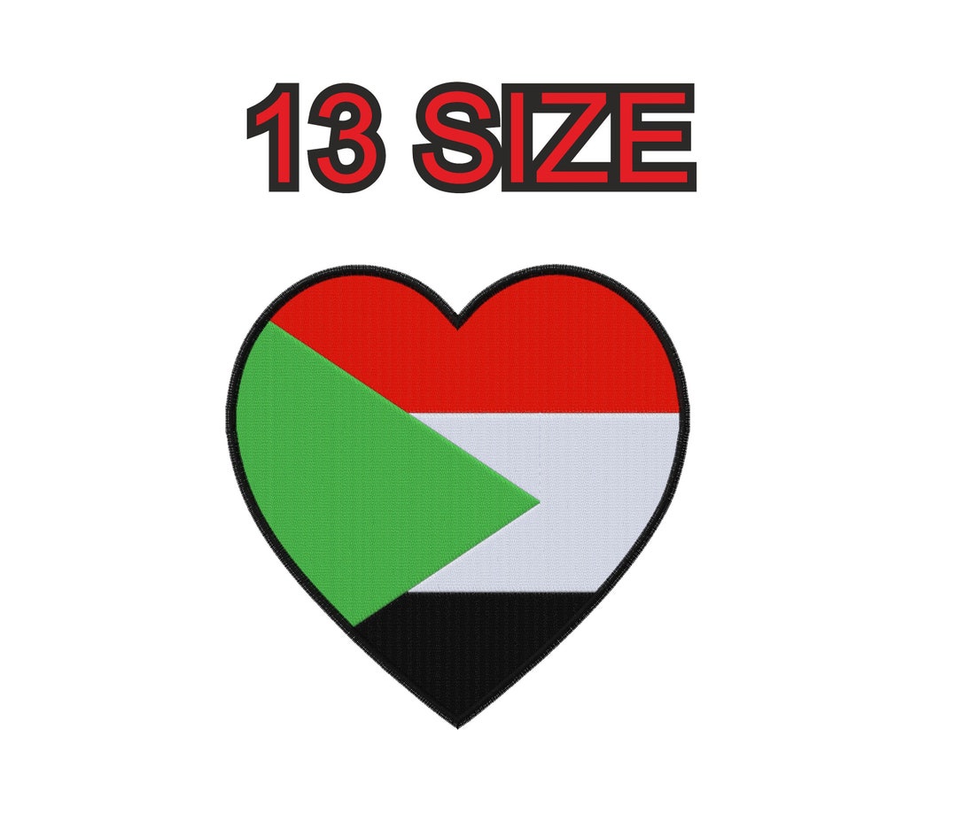 Embroidery Design Flag Sudan Heart Country Multiple Size Patch Instant Download Files Patterns ...