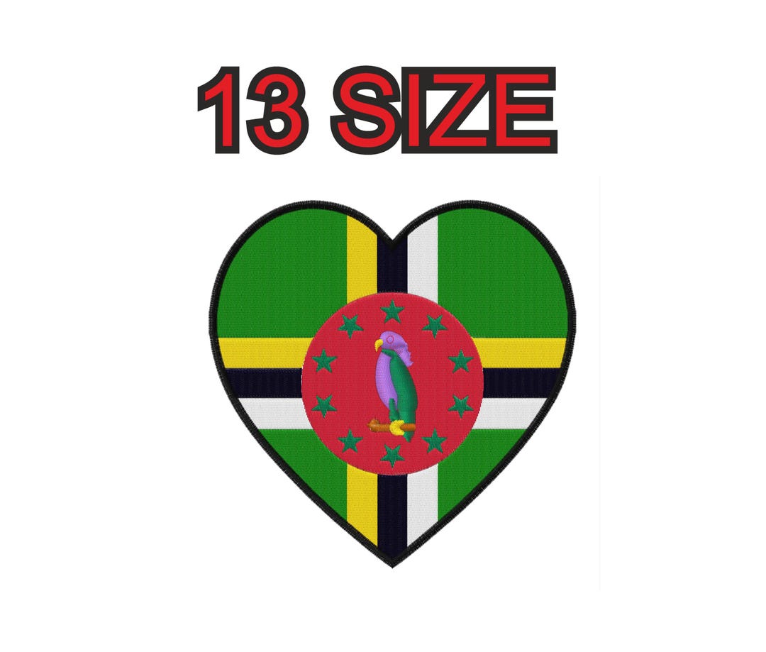 Embroidery Design Flag Dominica Heart Country Multiple Size Patch ...