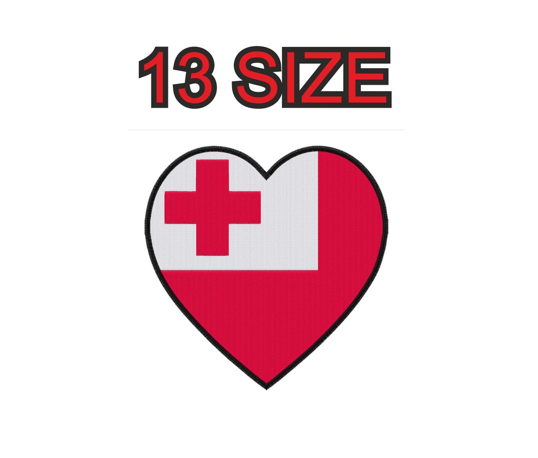 Embroidery Design Flag Tonga Heart Country Multiple Size Patch Instant Download Files Patterns ...