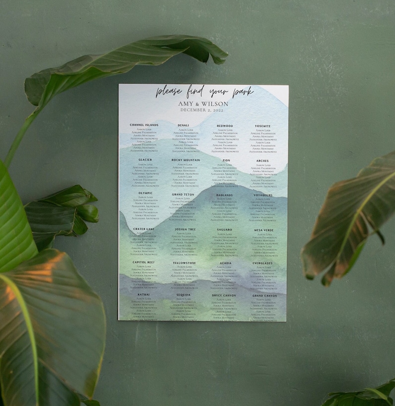 National Parks Customizable Wedding Seating Chart Template (mountain ...