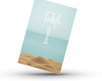 Beach Wedding Table Number Template, Printable Coastal Table Number ...