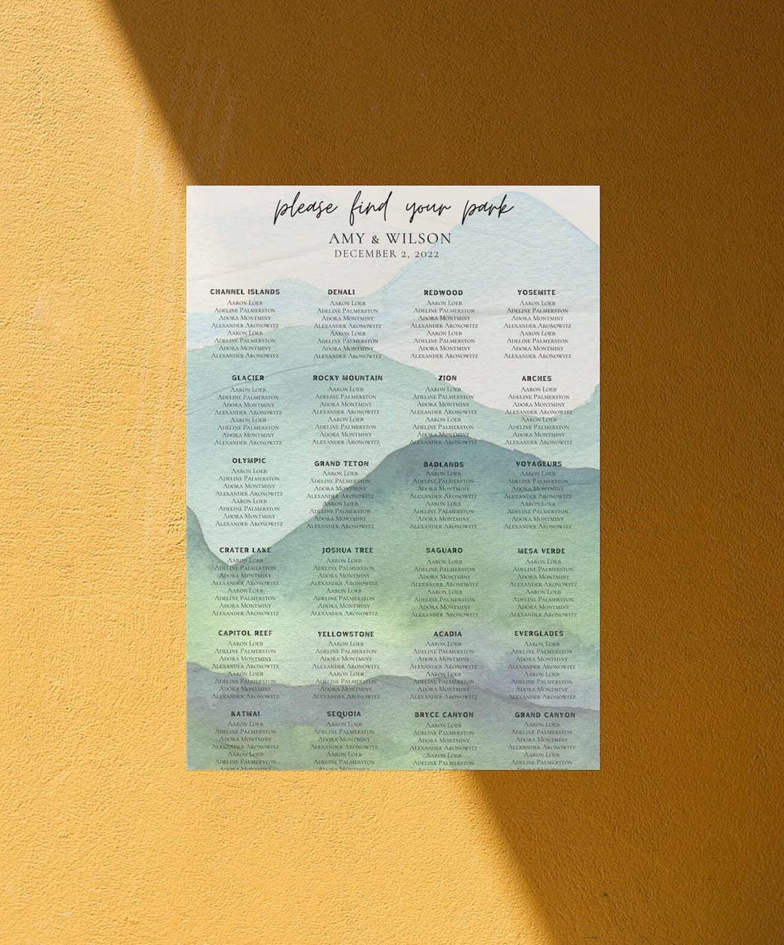 National Parks Customizable Wedding Seating Chart Template (mountain ...