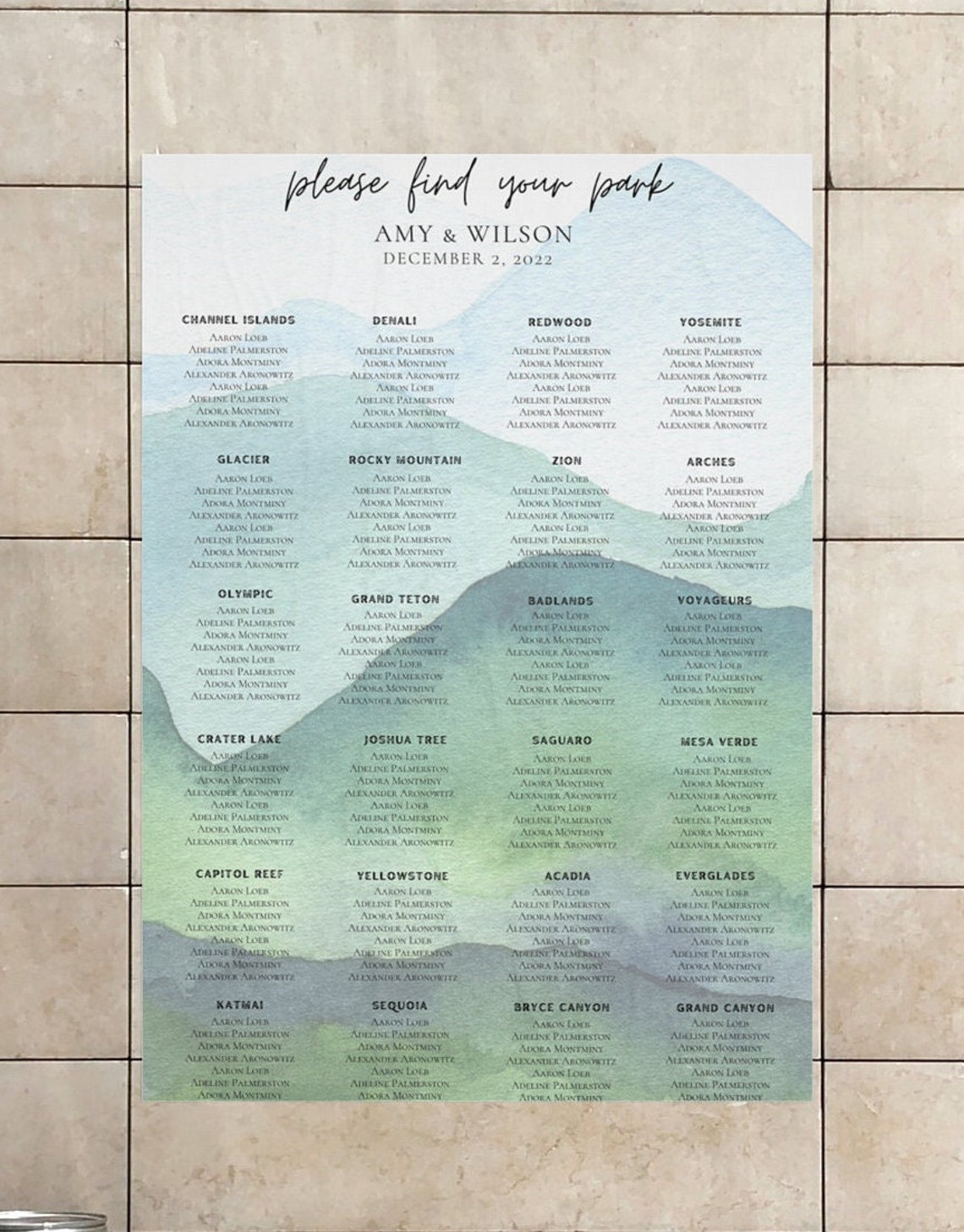 National Parks Customizable Wedding Seating Chart Template (mountain ...