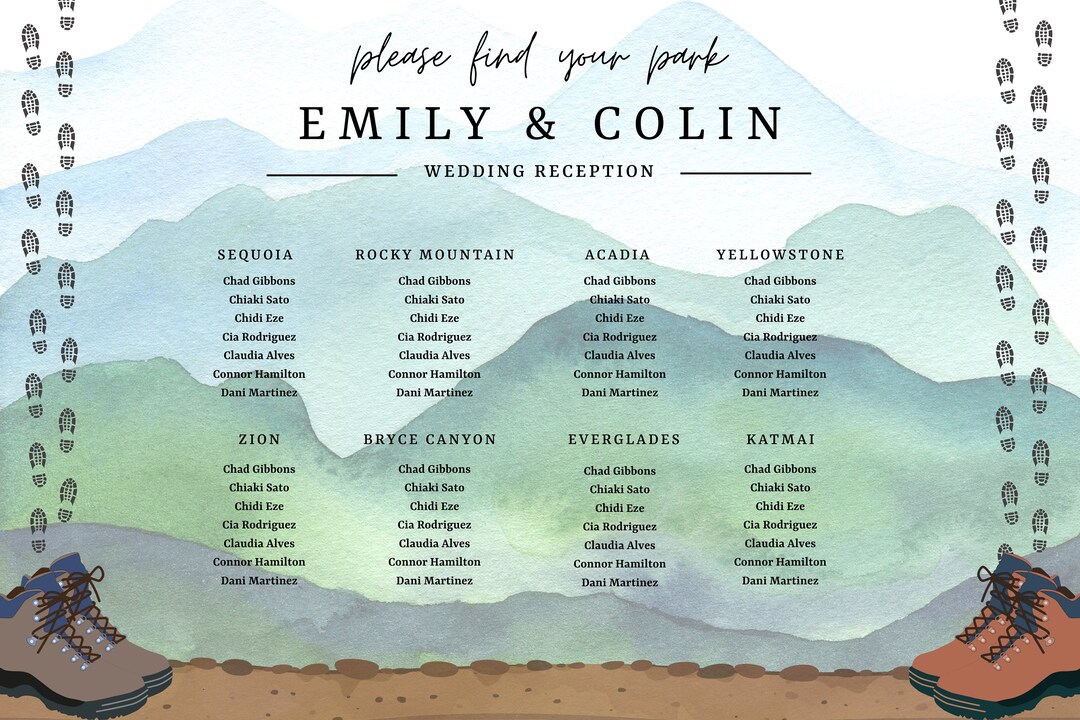National Parks Customizable Wedding Seating Chart Template (mountain ...