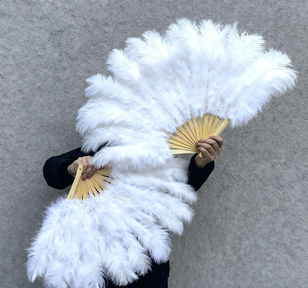 Large Burlesque Dance Ostrich Feather Fans 36inchx20inch Wedding Bridal ...