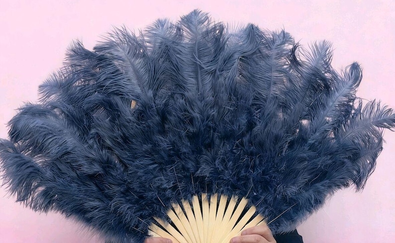 Large Burlesque Dance Ostrich Feather Fans 36inchx20inch Wedding Bridal ...
