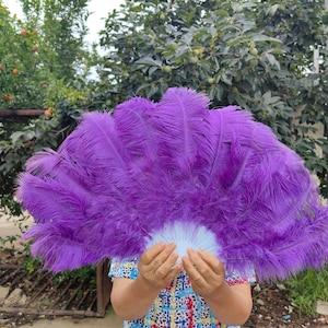 Large Ostrich Feather Dance Burlesque Fans 32inchx18inch Wedding Bridal ...