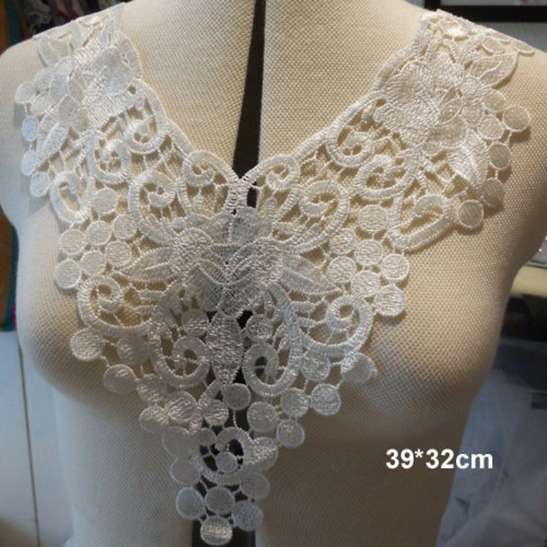 1 Pc Black Flower Neckline Collar Lace Applique Fabric for Fabric ...