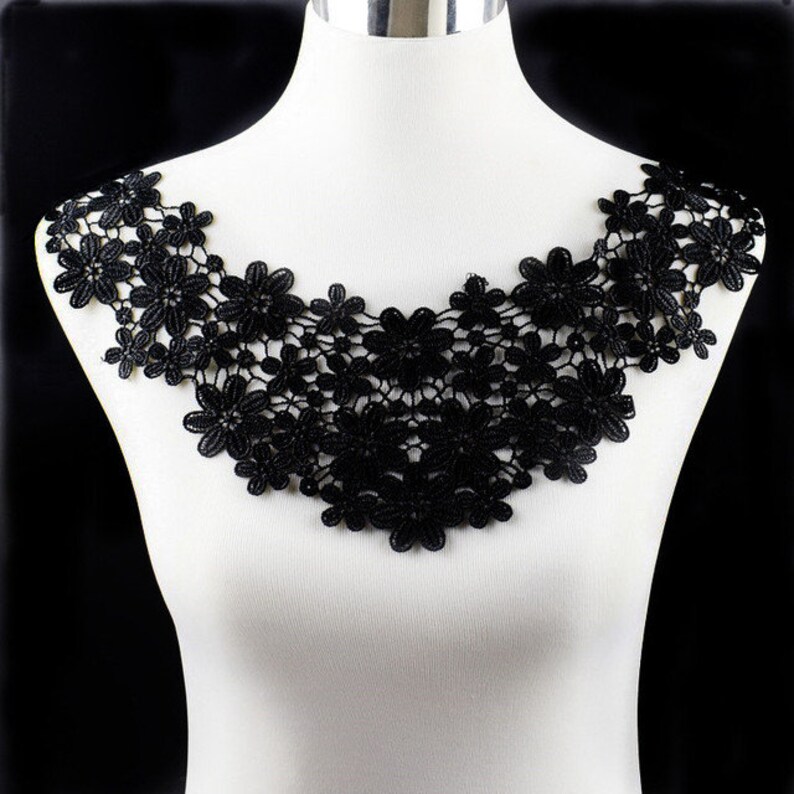 1 Pc Black Flower Neckline Collar Lace Applique Fabric for Fabric ...