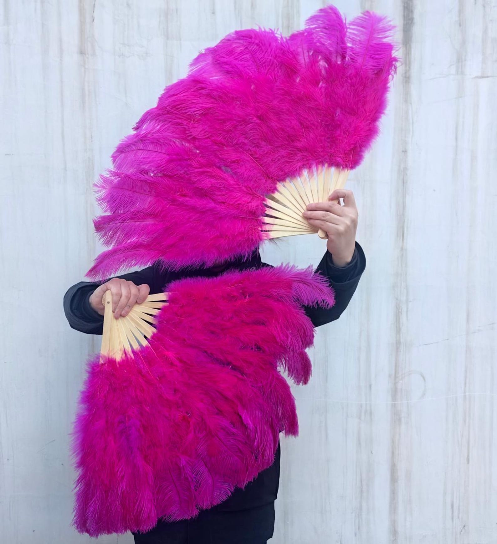 Large Burlesque Dance Ostrich Feather Fans 36inchx20inch Wedding Bridal ...