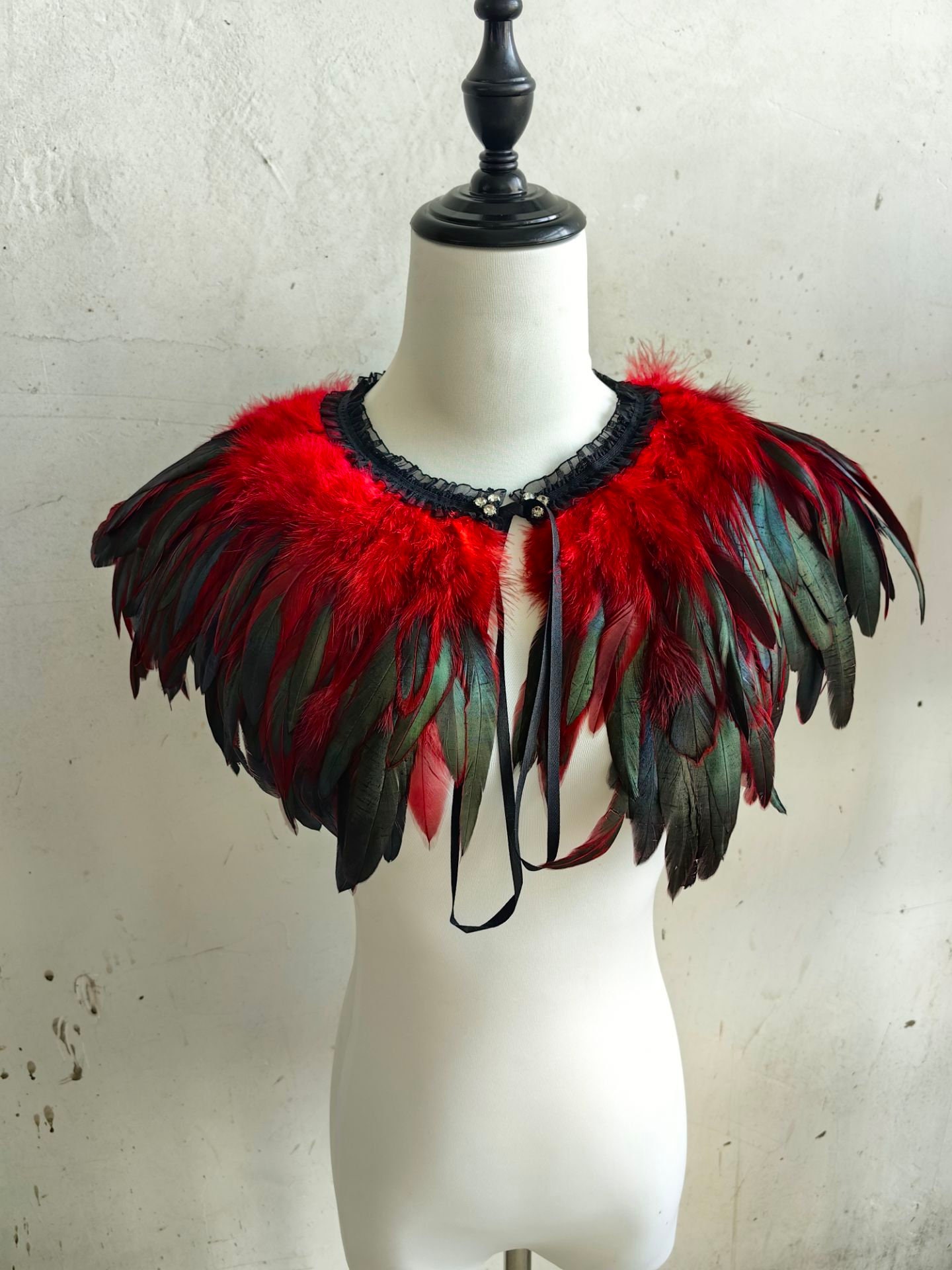 Deluxe Black&red Feather Collar or Cape, Fantasy Feather Collar for ...